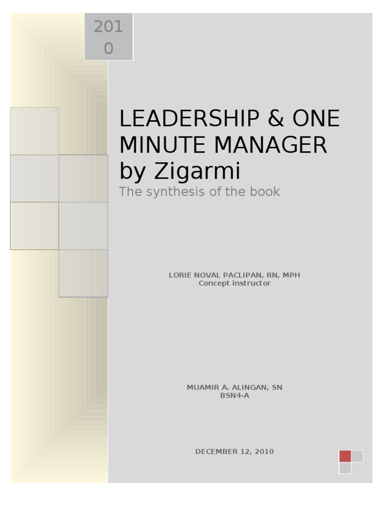 Leadership & One Minute Manager by Zigarmi: The Synthesis of The Book ...