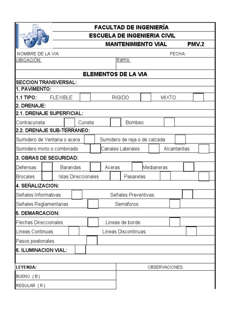 Planilla de Inventario Vial | PDF