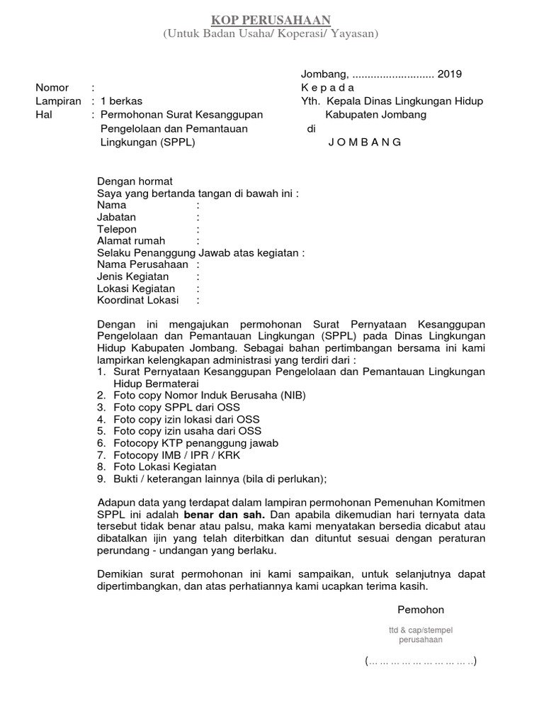 Surat Permohonan Dan Form SPPL | PDF