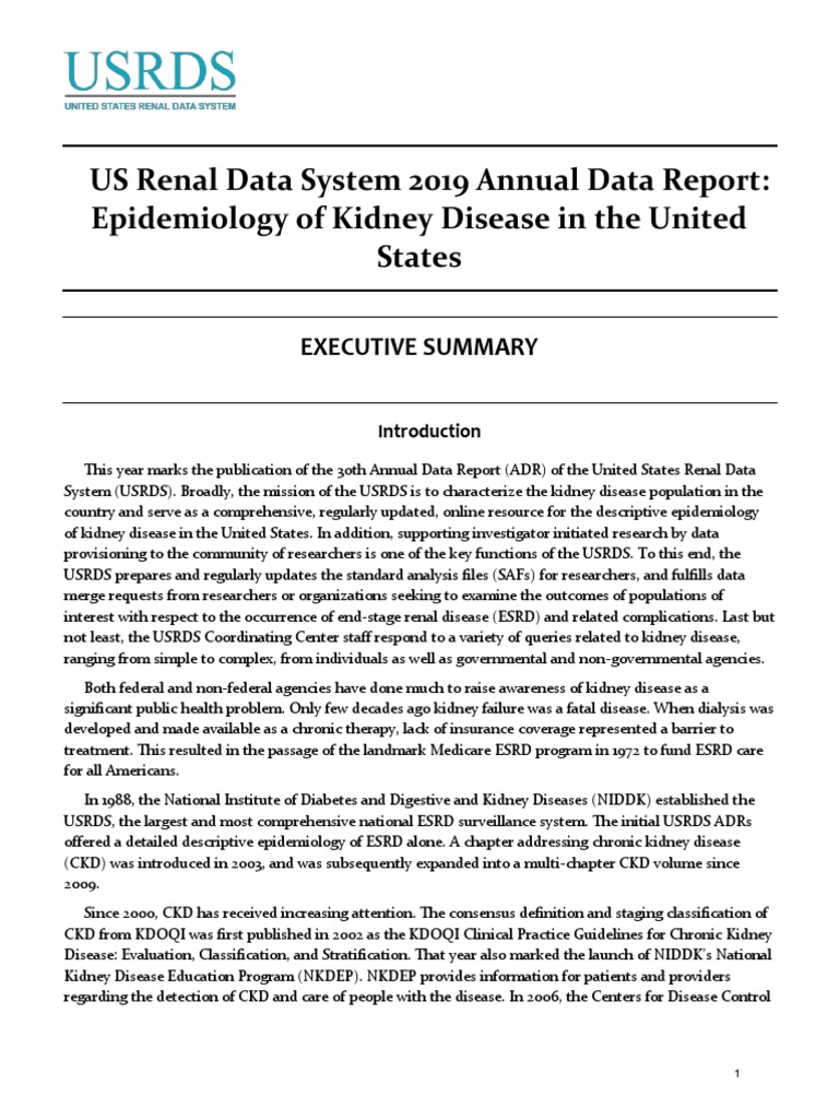 2019 USRDS Kidney Disease Report | PDF | Chronic Kidney Disease | Fee ...