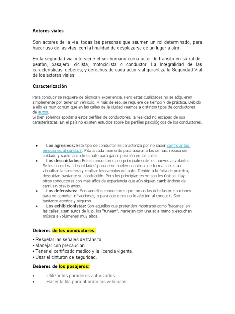 Actores viales y su rol en seguridad | PDF | Peatonal | Seguridad vial