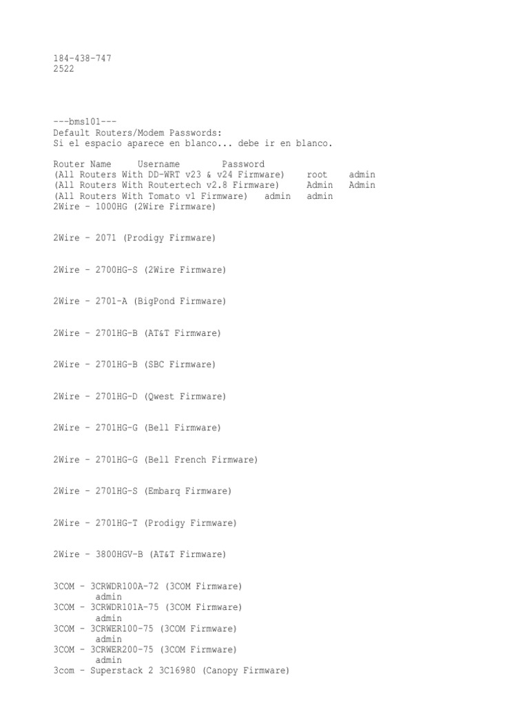 Pasword y Nombre de Usuario (ROUTERS) | PDF | Service Companies | Wireless