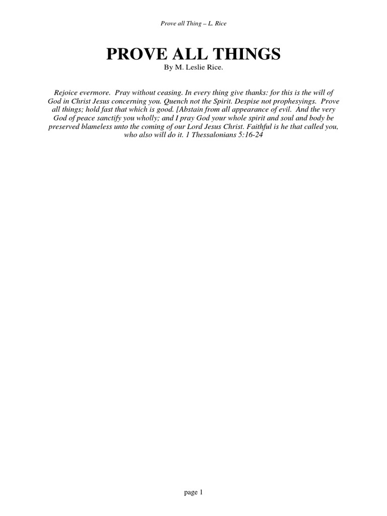 Prove All Things - Leslie Rice | Download Free PDF | Paul The Apostle ...