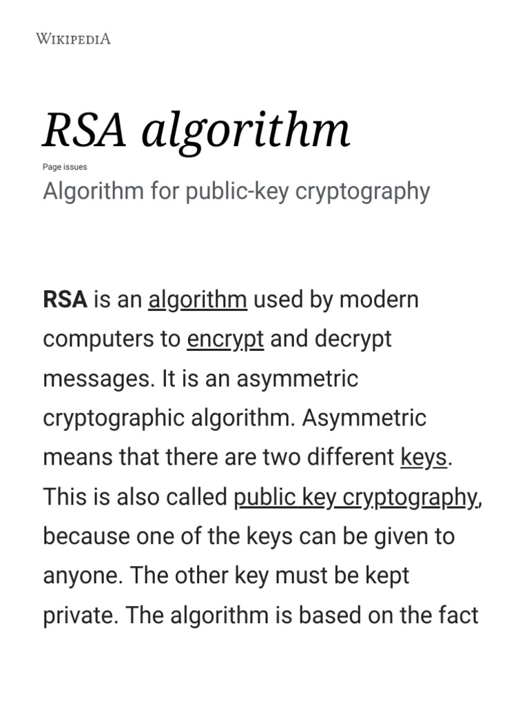 RSA Algorithm - Simple English Wikipedia, The Free Encyclopedia | PDF ...