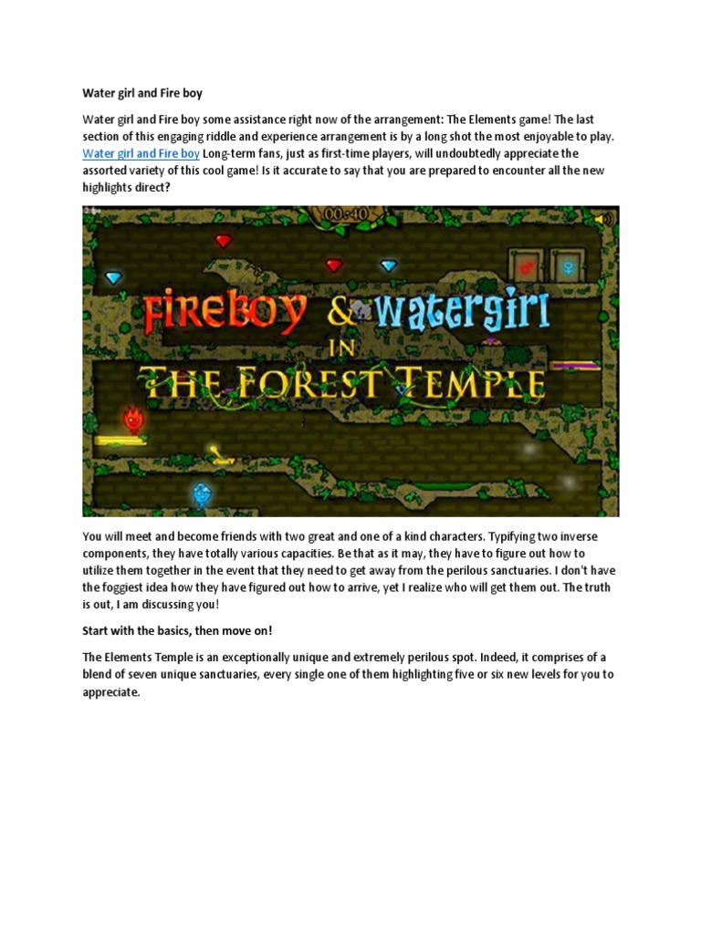 Water Girl and Fire Boy | PDF | Games & Activities | Language Arts ...