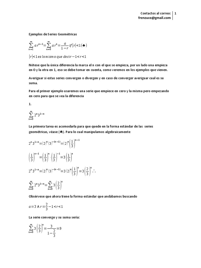 Ejemplos de Series Geométricas | PDF | Matemáticas | Objetos matemáticos