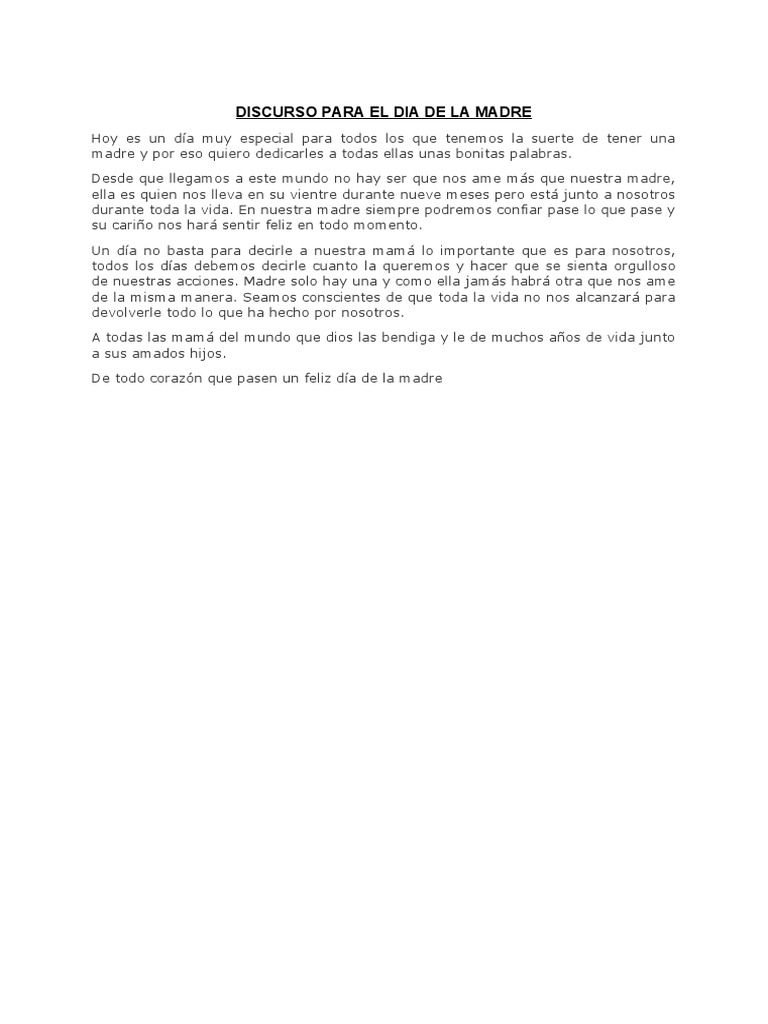 Discurso Para El Dia De La Madre Pdf