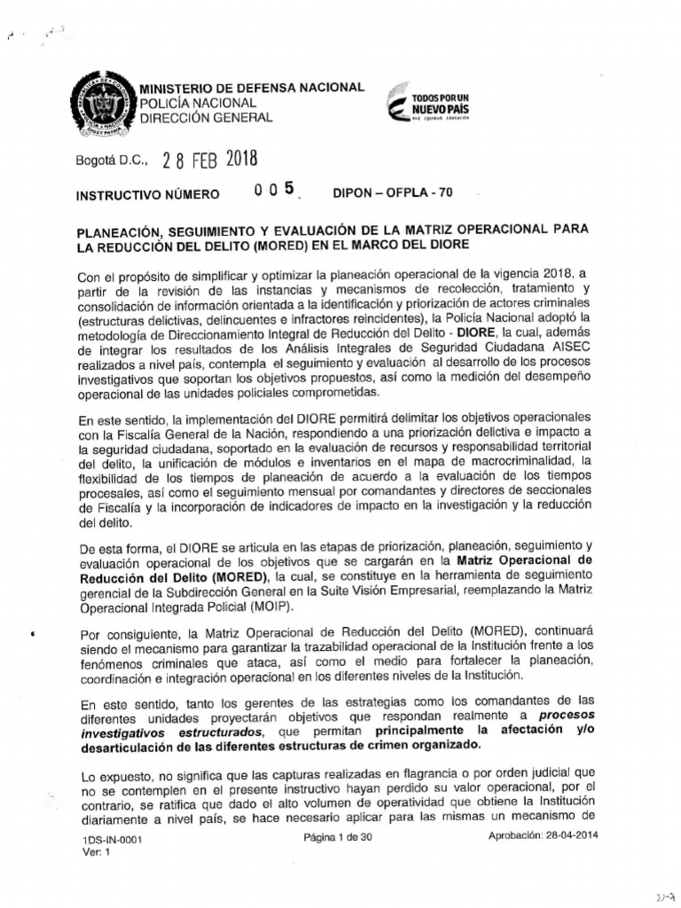 INSTRUCTIVO No. 005 DIPON-OFPLA DEL 28-02-2018 PDF | PDF