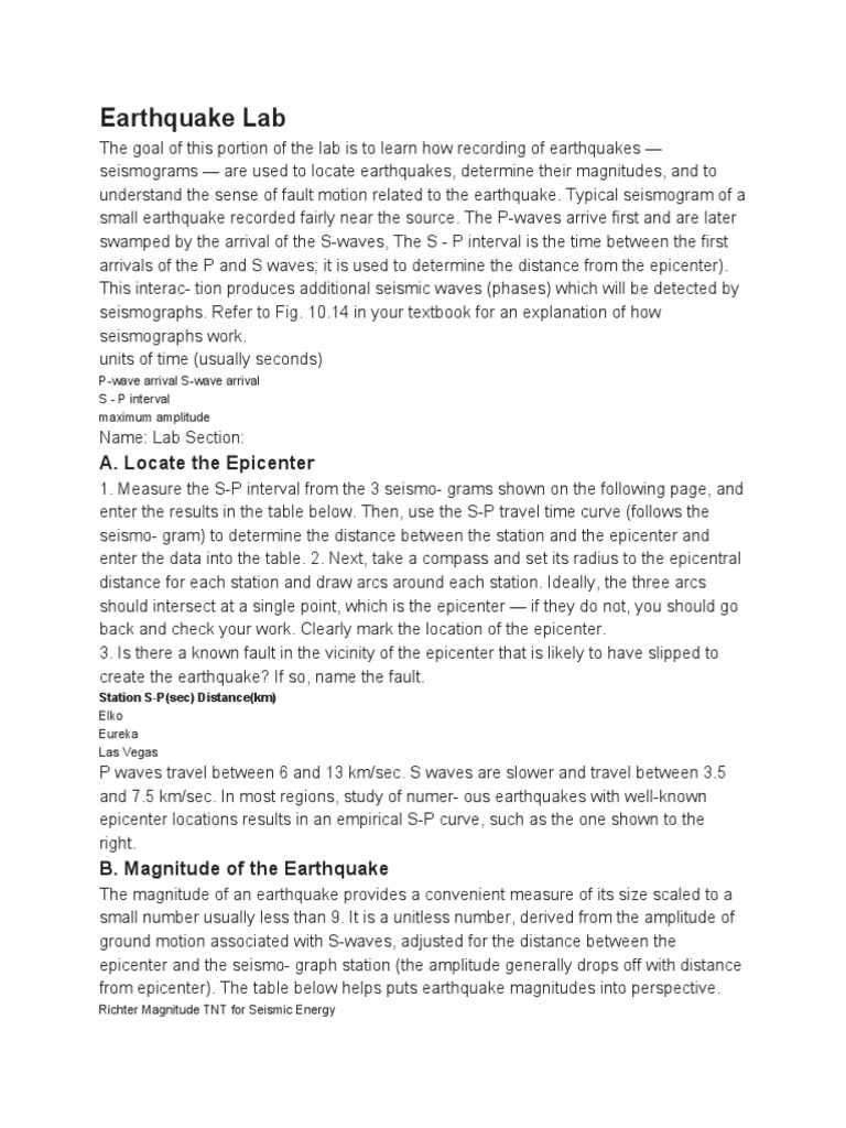 Earthquake Lab | PDF | Earthquakes | Plate Tectonics