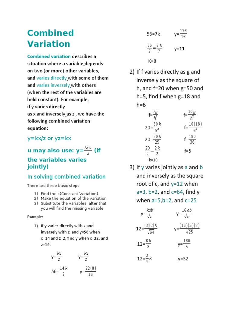 Combined Variation | Download Free PDF | Variable (Mathematics) | Volume