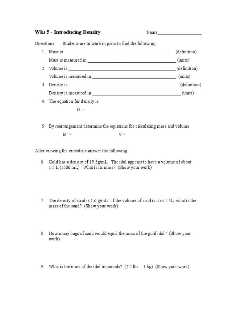 CH 2 Wks 5 - Introducing Density | PDF | Litre | Density