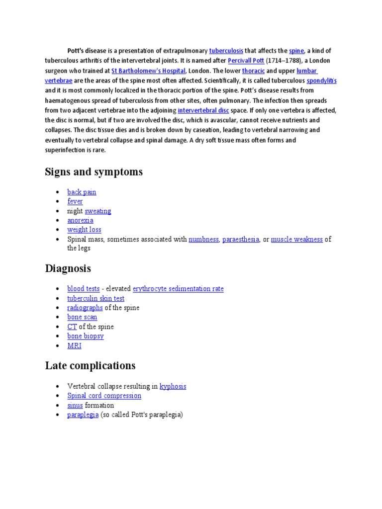 Potts Disease | PDF | Vertebral Column | Tuberculosis