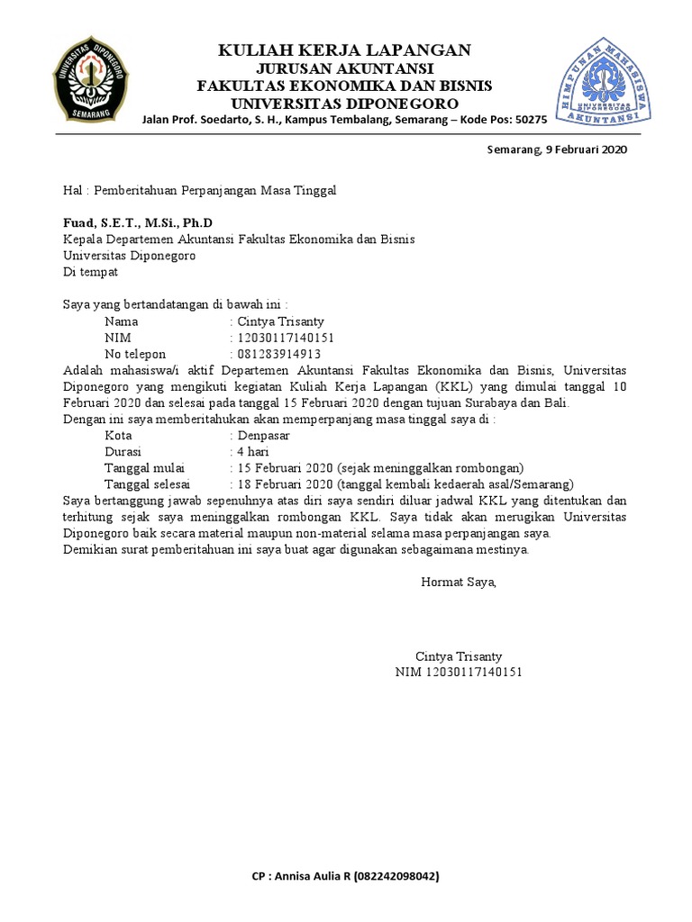 Surat Keterangan KKL AKUNDIP17 | PDF