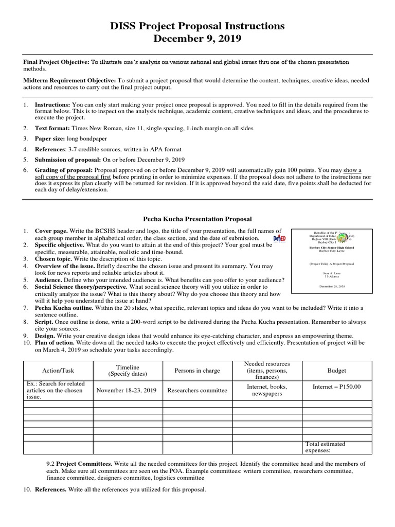 DISS Project Proposal Instructions (Adarna) | PDF | Social Science | Design