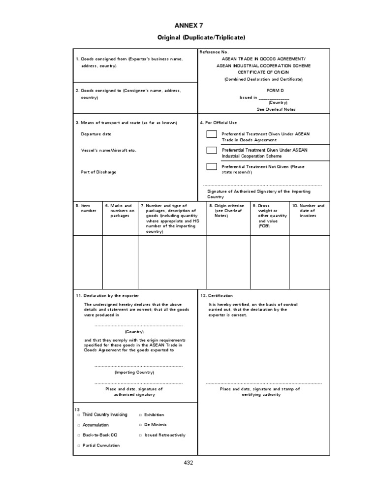 CO form D Atiga | Association Of Southeast Asian Nations | Government