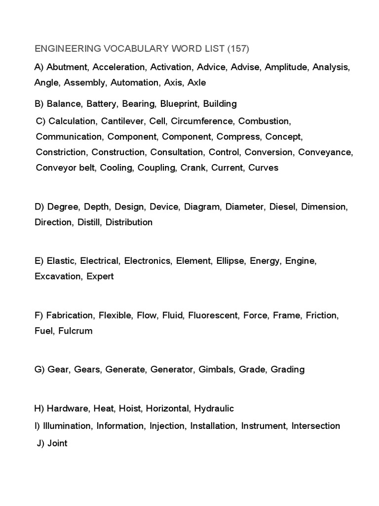 Engineering Vocabulary Word List | PDF | Teaching Methods & Materials ...