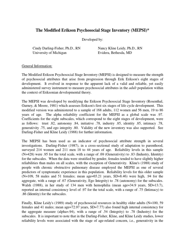 Erikson Stages Inventory | PDF | Neuroscience | Behavioural Sciences