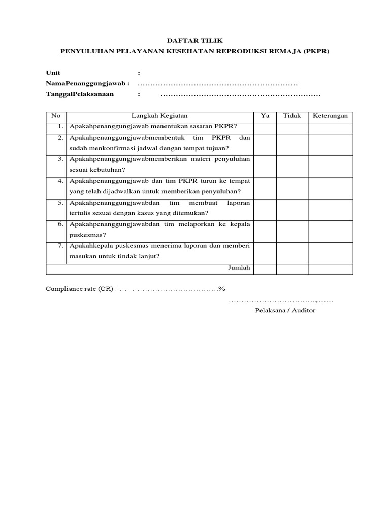 Daftar Tilik PKPR | PDF