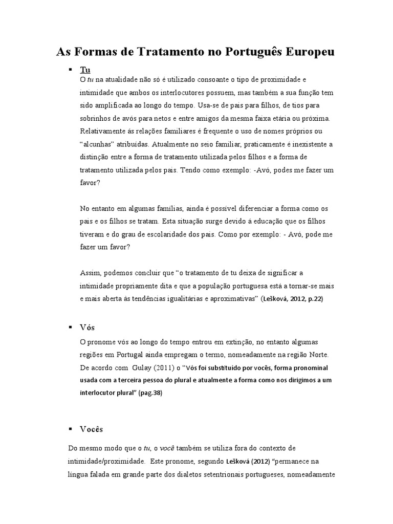 As Diferentes Formas De Tratamento No Português Europeu Uso E 5440