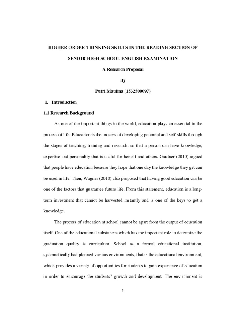 Higher Order Thinking Skills English Examination | PDF | Reading ...