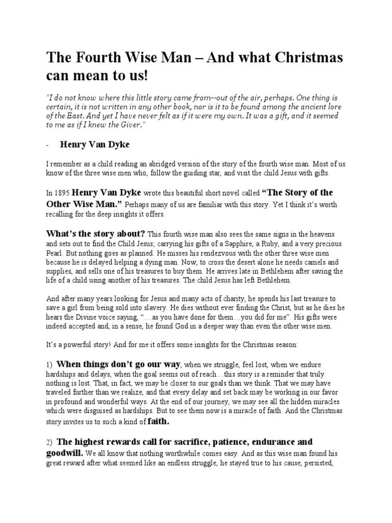 The Fourth Wise Man | PDF | Biblical Magi | Jesus
