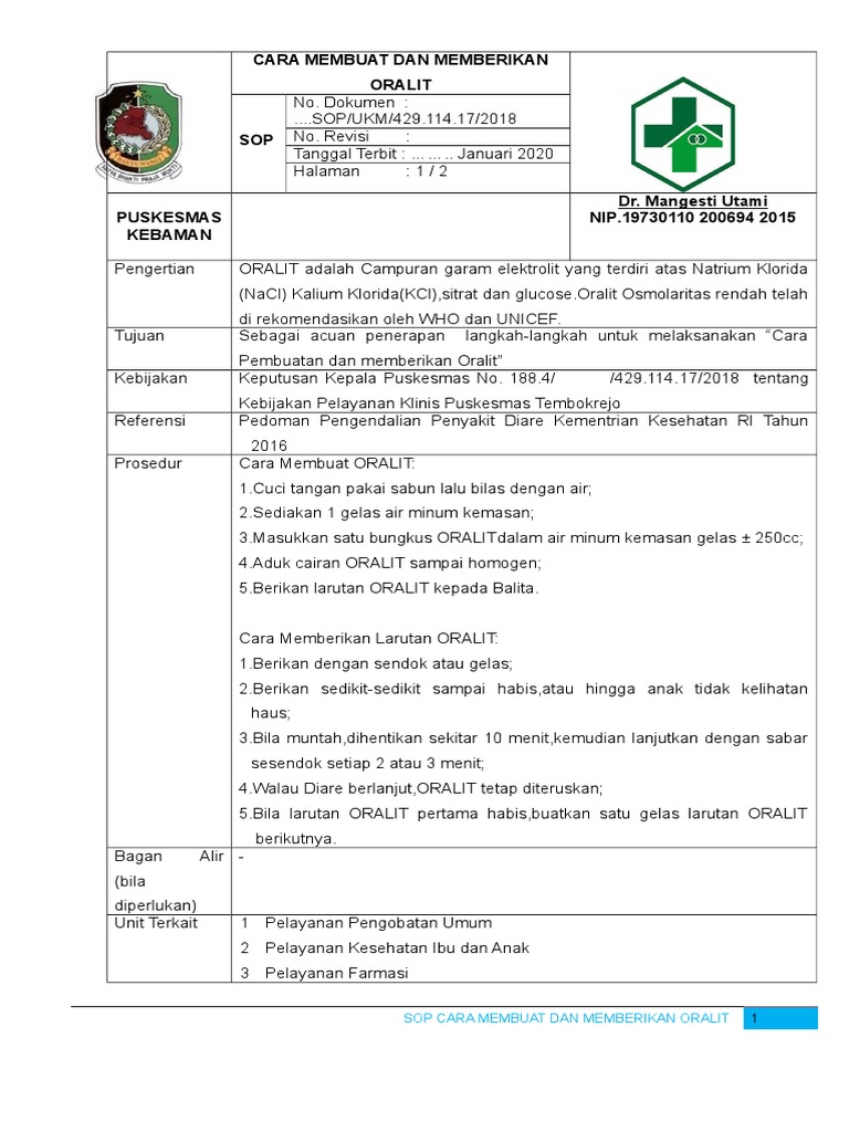 Sop Cara Membuat Dan Memberikan Oralit | PDF