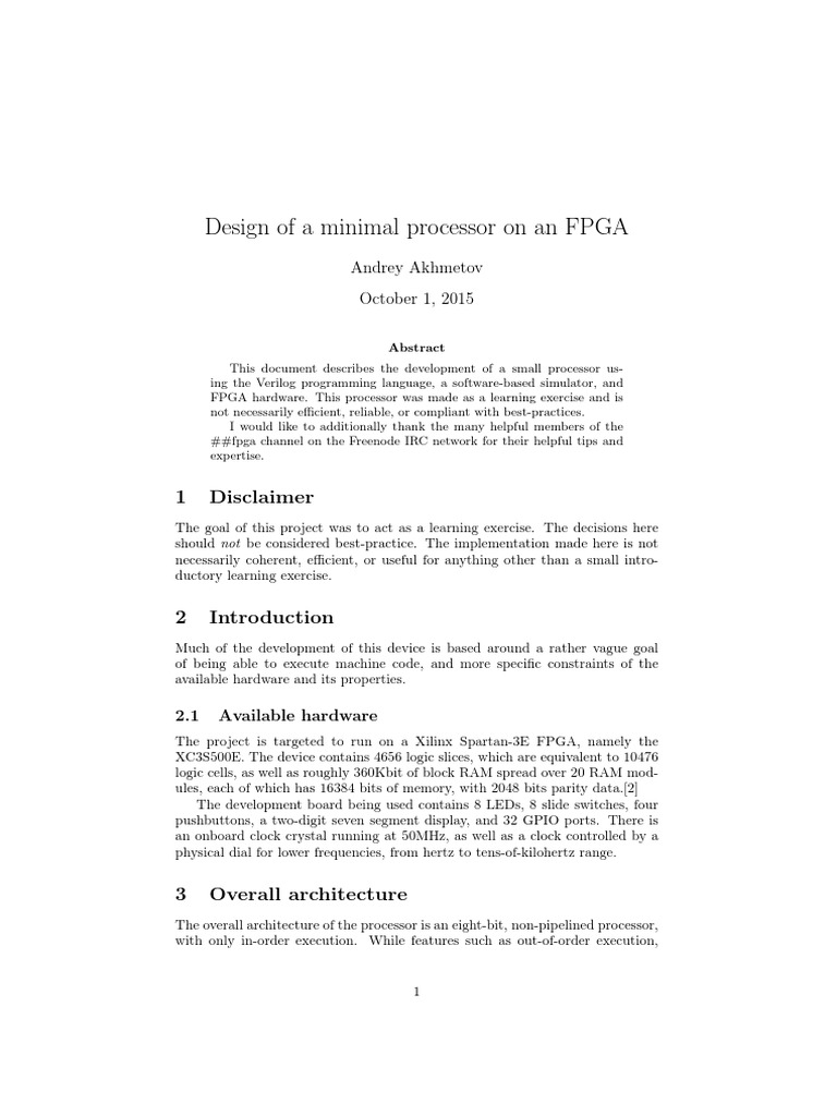 Design of A Minimal Processor On An Fpga | PDF | Random Access Memory ...
