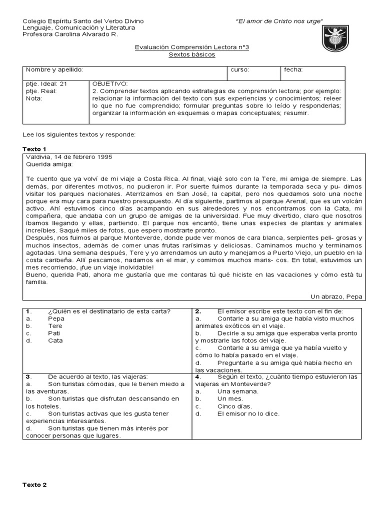 3 Ev Comprension Lectora 6 Basicos | PDF | Comprensión lectora
