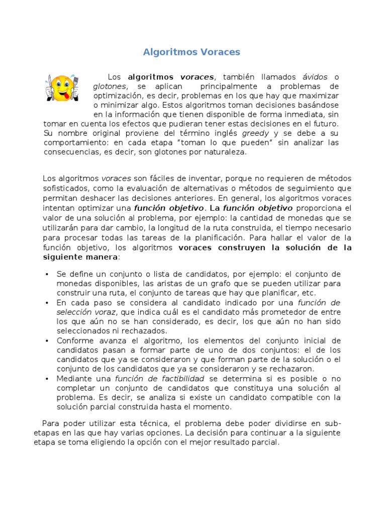 Algoritmos Voraces | PDF | Algoritmos | Conceptos matemáticos