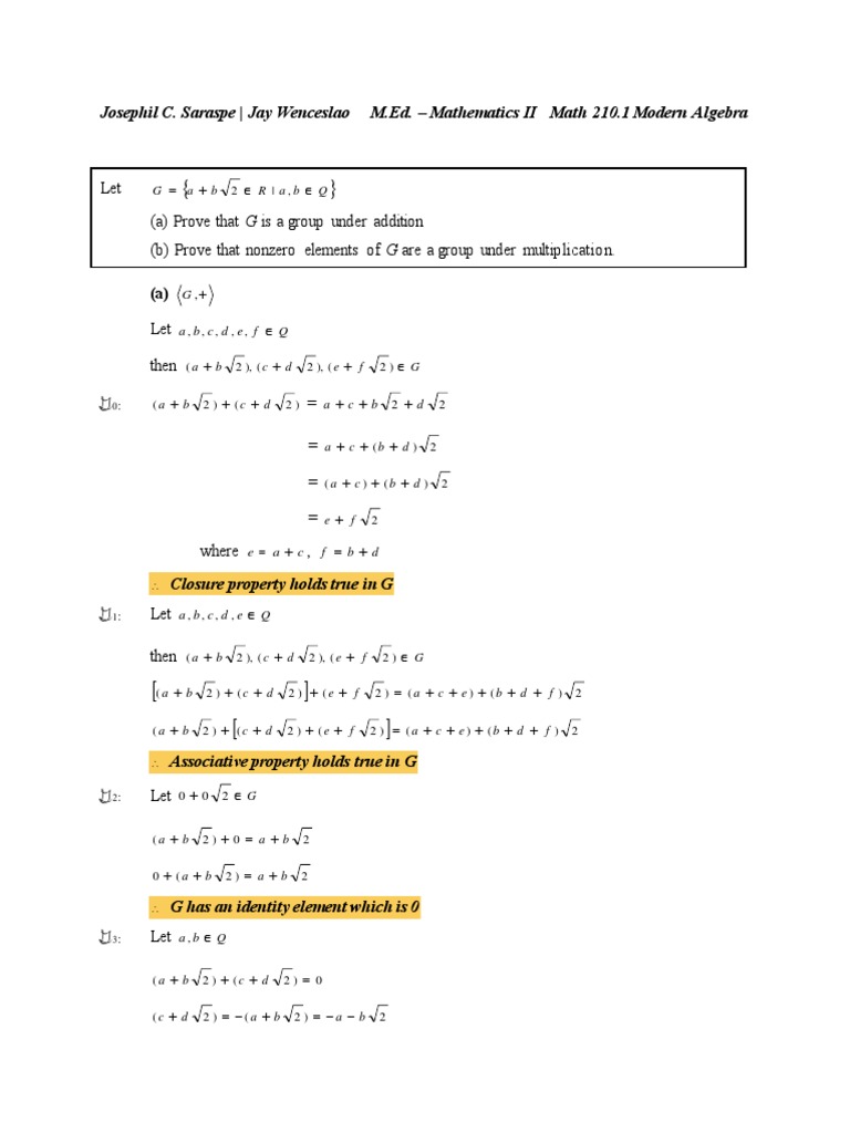 Foundations of Mathematics Solved Problems | PDF | Group (Mathematics ...