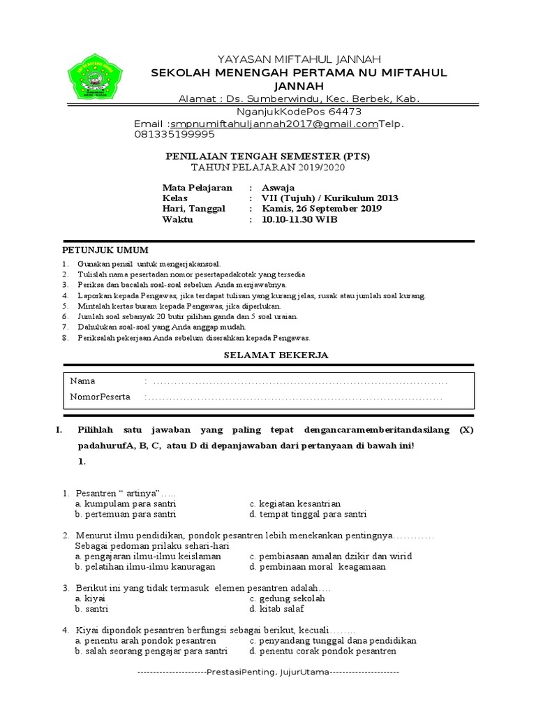 Soal Aswaja Kelas 7 | PDF
