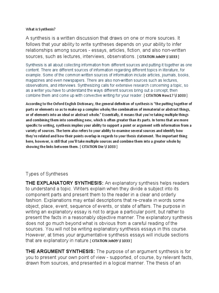 What Is Synthesis | PDF | Essays | Argument