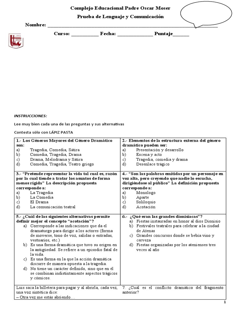 Prueba Drama | PDF | Romeo y Julieta | Teatro