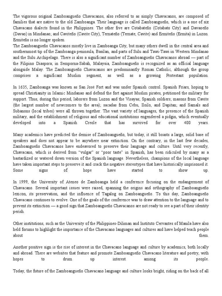 The Vigorous Original Zamboangueño Chavacanos | PDF | Languages ...