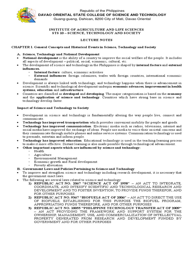 STS 10 Ch.1 Lesson 2 - Science, Technology and National Development ...