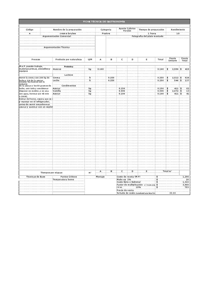 Ficha Creme Brulee | PDF | Crema | Cocina