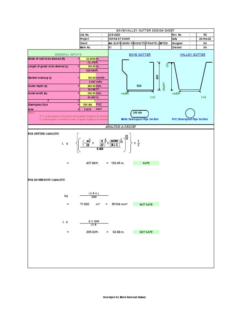 Eave Valley Gutter Design Sheet For Kspan | PDF | Architectural Elements | Water Treatment