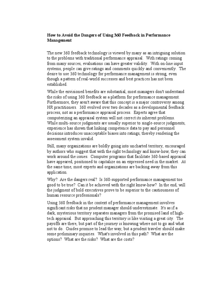 How To Avoid The Dangers of Using 360 Feedback in Performance ...