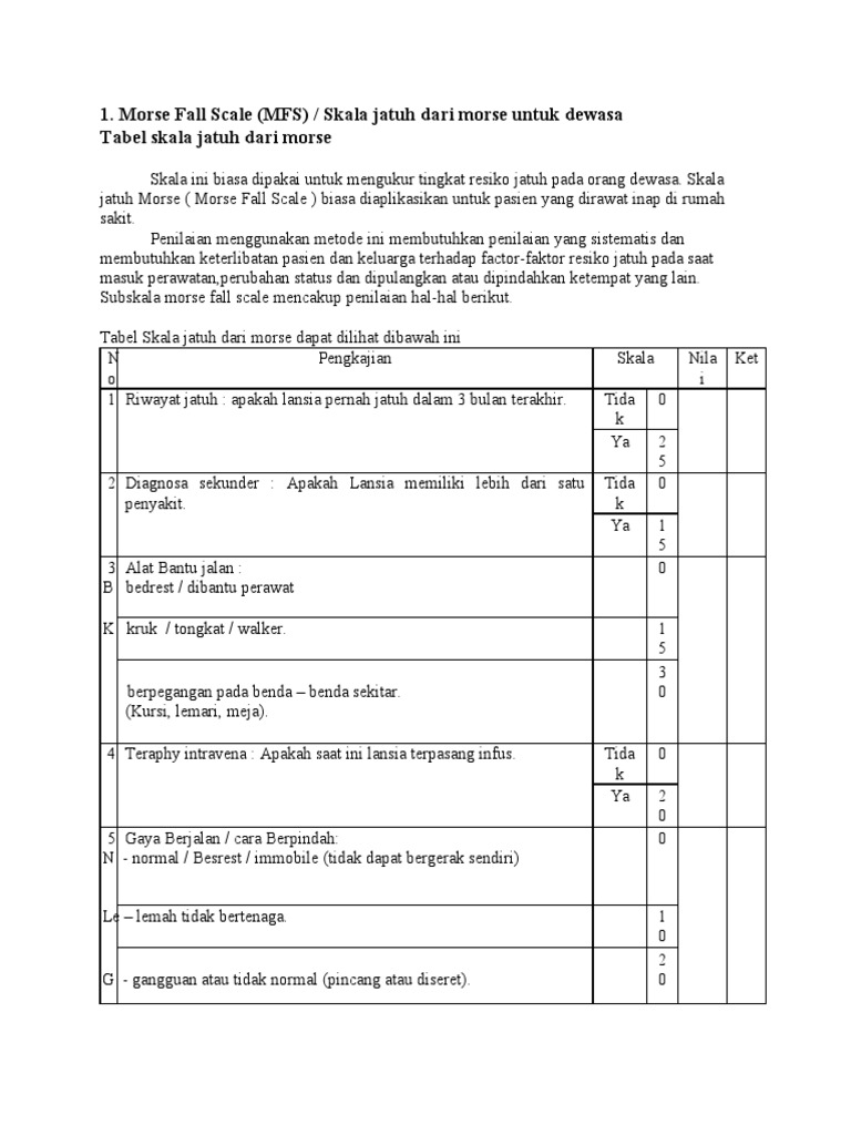 Tabel Skala Jatuh Dari Morse | PDF