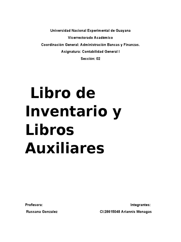 Libro de Inventarios y Balance y Libro Auxiliares | PDF | Contabilidad ...