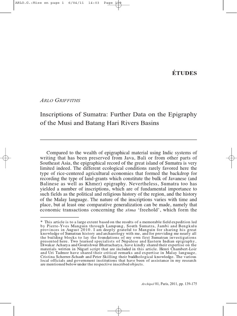 Share Inscriptions of Sumatra Further Data On The Epigraphy of The Musi ...
