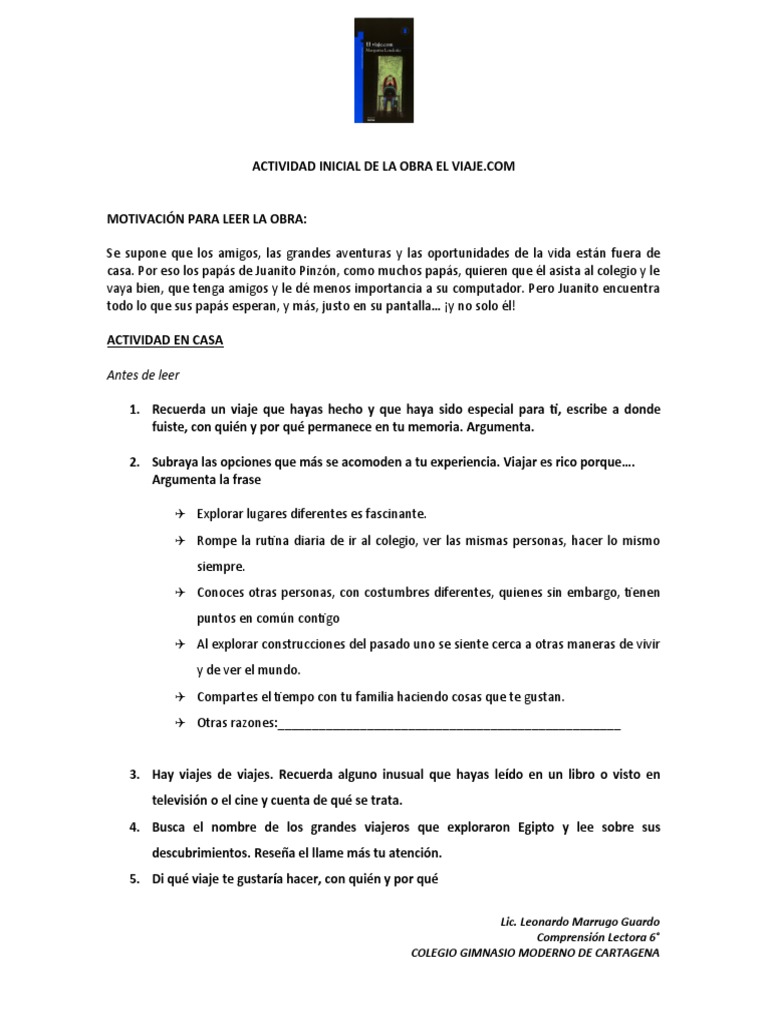 Actividad Inicial de La Obra El Viaje | PDF