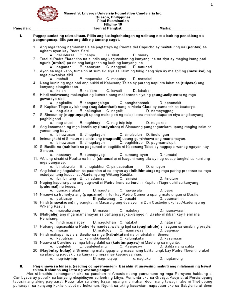 Exam Filipino | PDF