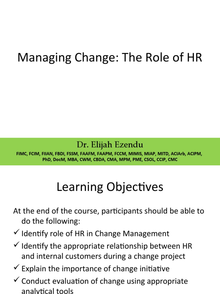 Managing Change: The Role of HR: Dr. Elijah Ezendu | PDF | Change ...