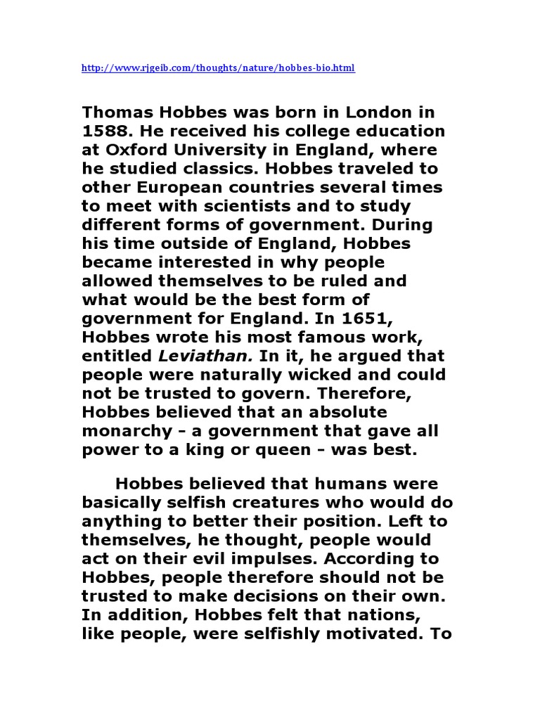 Thomas Hobbes: Life and Philosophy | PDF | Thomas Hobbes | René Descartes