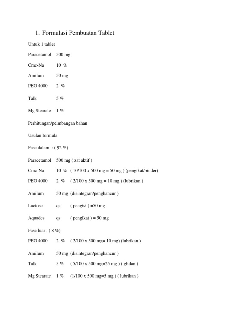 Formulasi Pembuatan Tablet (Puspa) | PDF