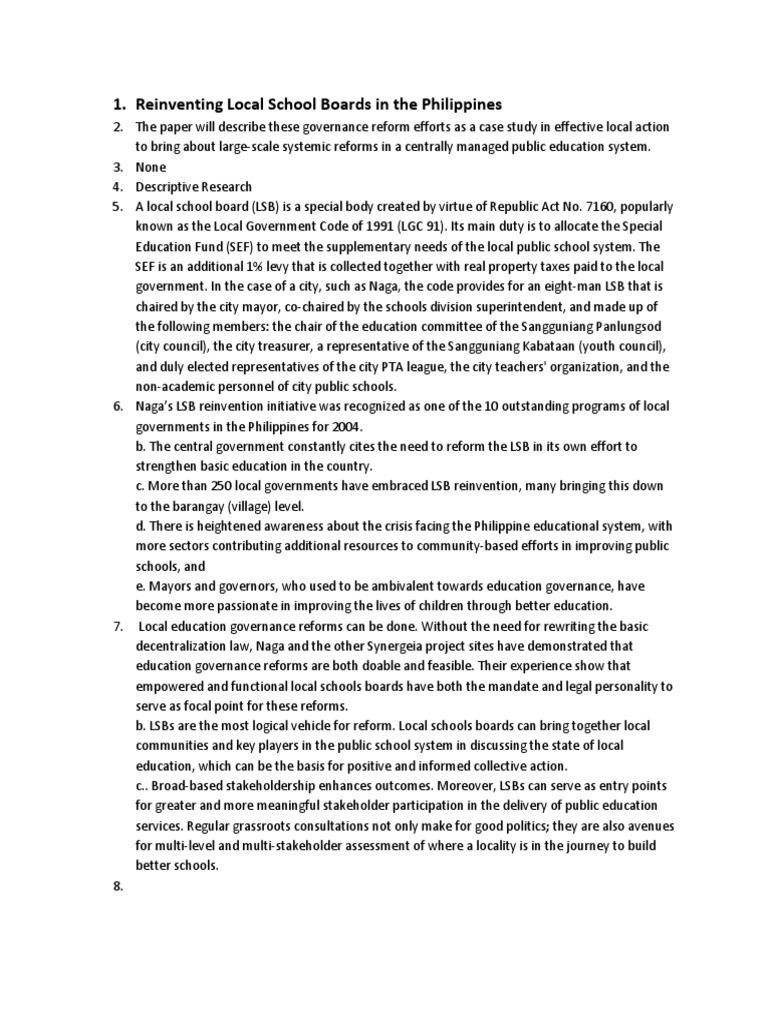 Reinventing Local School Boards in The Philippines | PDF | Governance ...
