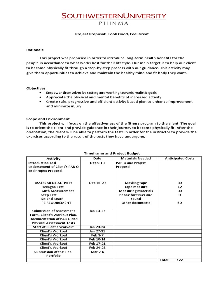 Personal Fitness Program Proposal | PDF | Physical Fitness ...