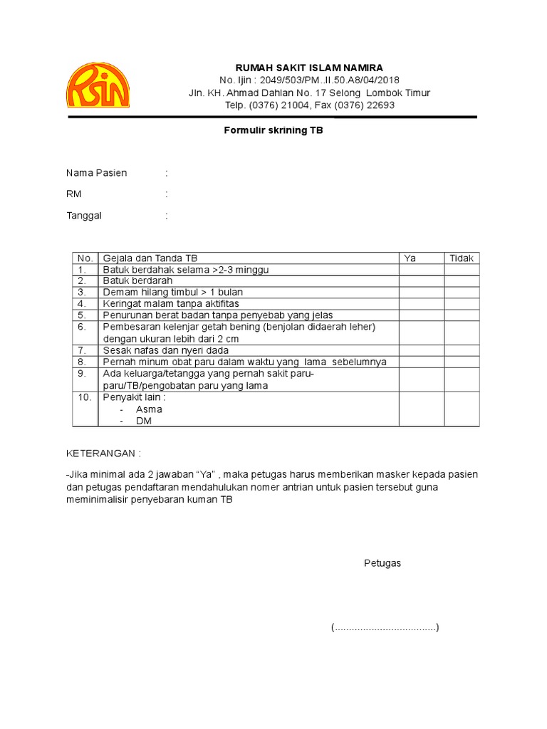 Formulir Skrining TB | PDF