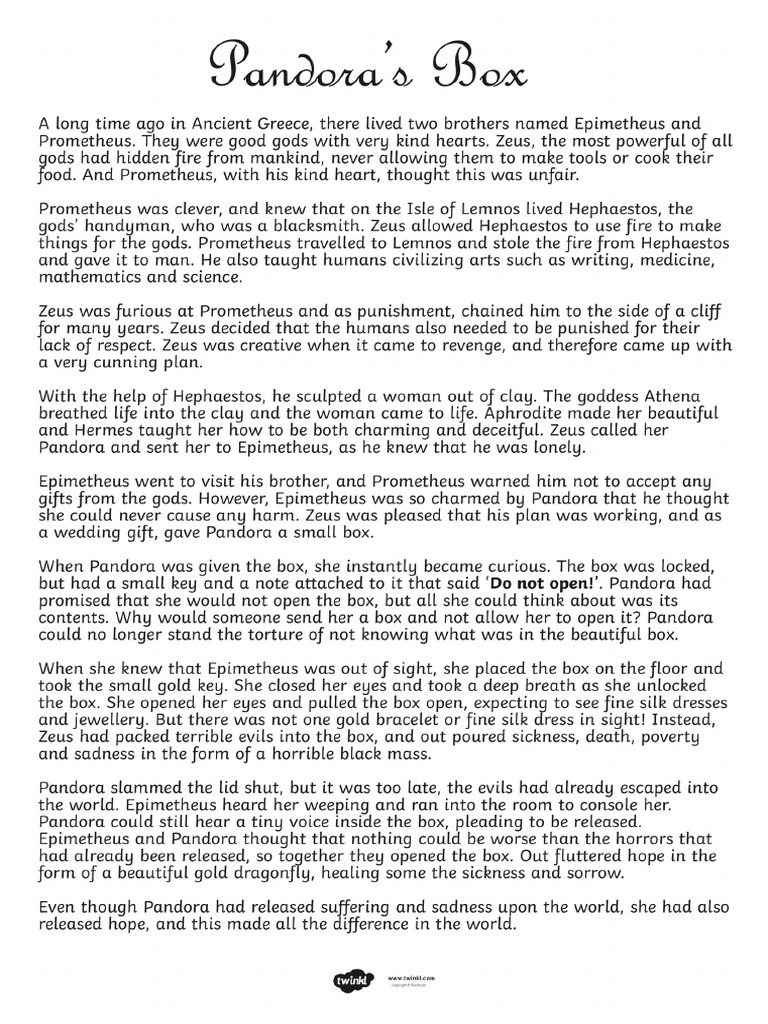 Understanding Pandora's Box: A Comprehension Questions Document | PDF